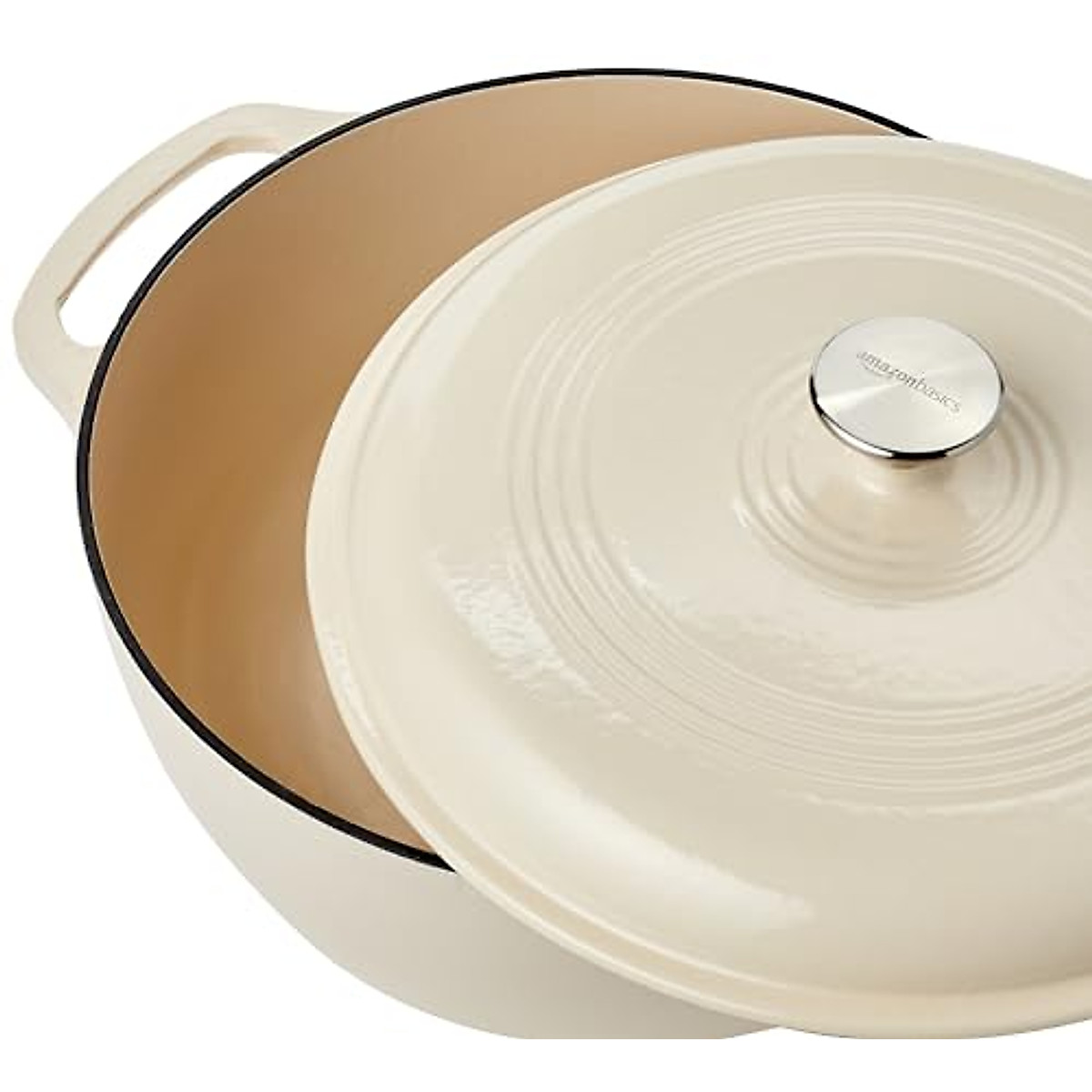 Amazon Basics Enameled Cast Iron Round Dutch Oven with Lid and Dual Handles, Heavy-Duty & Large, 7.3-Quart, White
