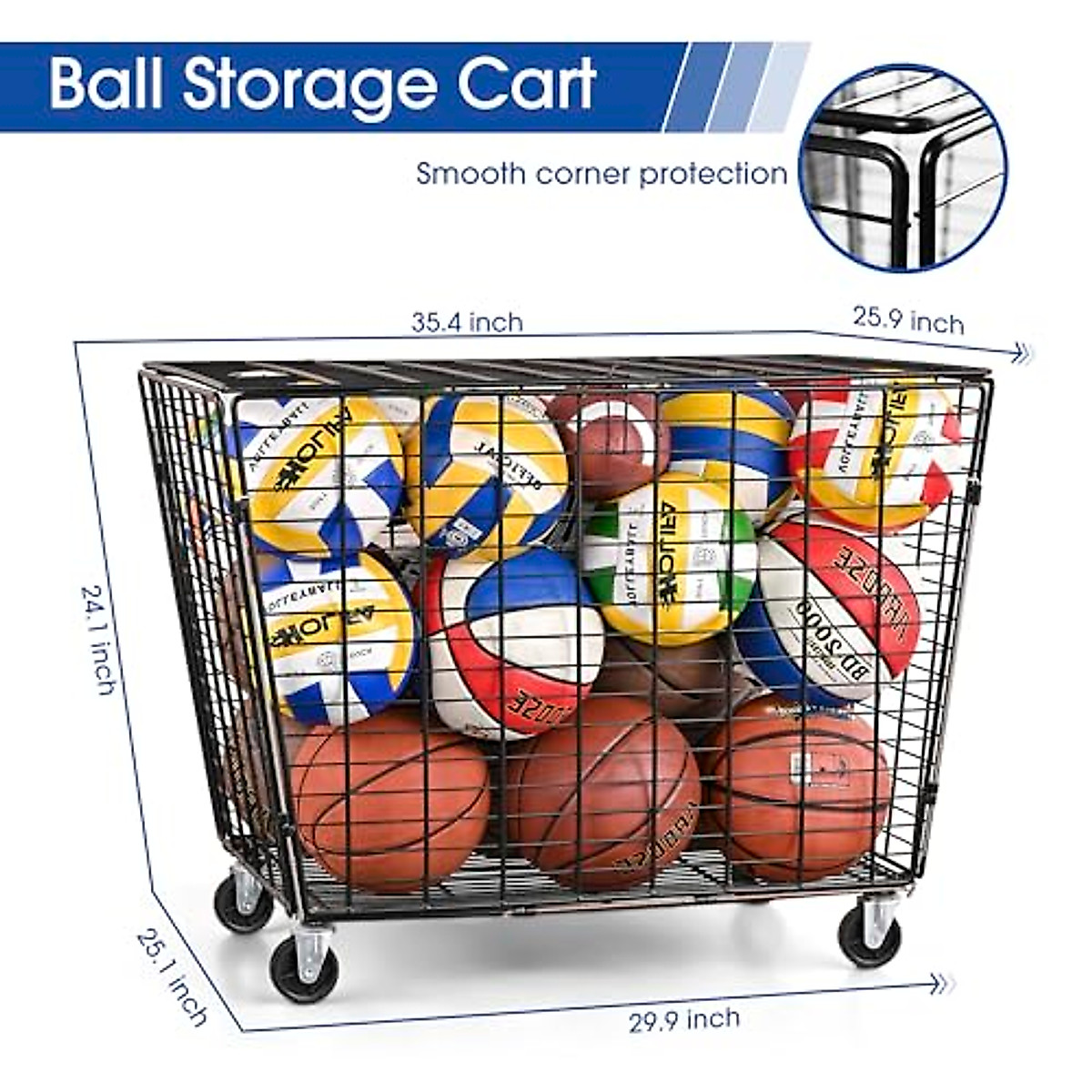 Mythinglogic Rolling Sports Ball Storage Cart, Sports Lockable Ball Storage Locker with Elastic Straps, Stackable Ball Cage for Garage Storage Garage Organizer (Large Set)