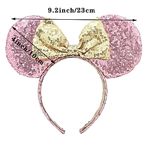 RCRAJE Mouse Ears Bow Headbands, Mice Sequin Ears Headbands for Kids Girls Women, Glitter Party Princess Decoration Cosplay Birthday Christmas Party (pink)