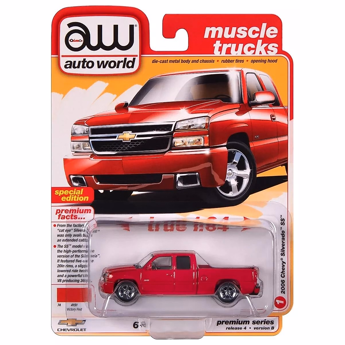 2006 Chevy Silverado SS Extended Cab Truck Red 1/64 Diecast Model Car by Autoworld AWSP163-B