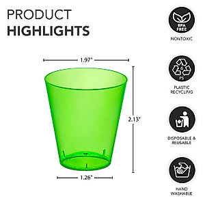Party Essentials Disposable Hard Plastic 2-Ounce Shot/Shooter Glasses, Neon Green, 100 Count