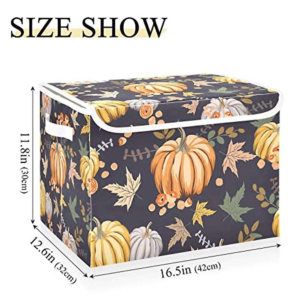 Autumn Orange Pumpkins Thanksgiving Day Storage Bins with Lids Collapsible Storage Box Basket with Lid Closet Organizer Containers File Boxes with Lids for Office Cars Balcony Outside Home