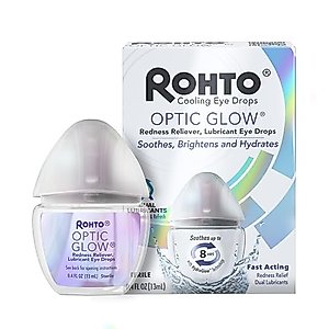 Rohto Optic Glow Redness Reliever, Whitening, Lubricant Eye Drops, 0.4 fl oz Bottle