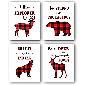 TANXM Buffalo Plaid Decor, Animals Wall Art Prints, Buffalo Plaid Wall Art,Inspirational Quote&Saying Art Painting, Children Wall Decor, Boy Bedroom Decor (Set of 4) - 8"x 10" No Frame…