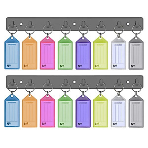 Acrimet Key Tag Rack w/ 8 Keyring Tags (Self-Adhesive Key Storage Rack) (2 Pack) (Assorted Color)