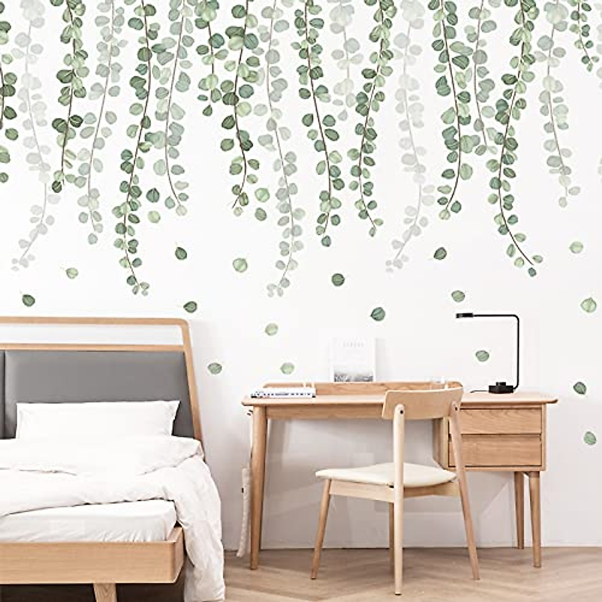 Prabahdak Eucalyptus Wall Stickers Green Leaves Vine Wall Decals Stickers Removable Peel and Stick Wall Art Decor for Sofa Background Living Office Room Baby Bedroom Kitchen Nursery Room Decorations