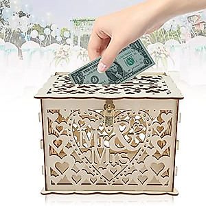 Ladieshow Card Box for Wedding, Gift Card Box DIY Wedding Money Case with Lock Wedding Card Box for Reception Party Favor Decoration Birthday Supplies (9.84 x 7.87 x 7.20 inch)