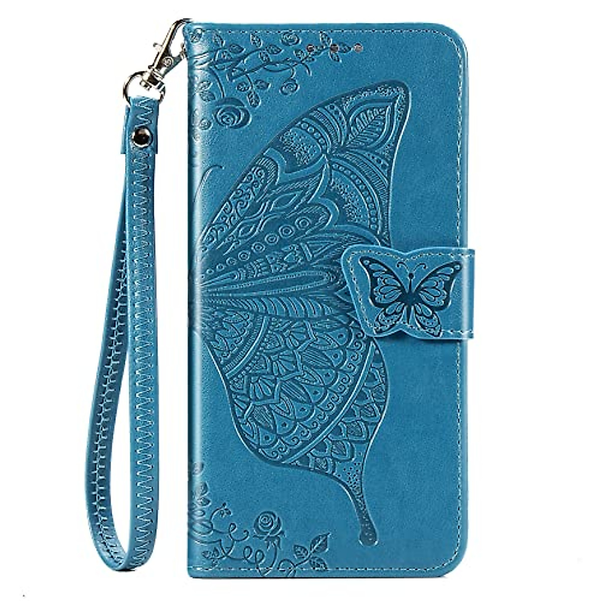 MTQLX for Samsung Galaxy S9 Plus Wallet Case,Luxury 3D Embossing Butterfly Woman Flip Leather Wallet Case with [Wrist Strap] for Samsung Galaxy S9 Plus - Blue