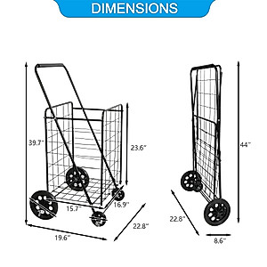LUCKYERMORE Folding Grocery Shopping Cart with Durable Wheels Collapsible Large Metal Utility Cart for Daily use, Black