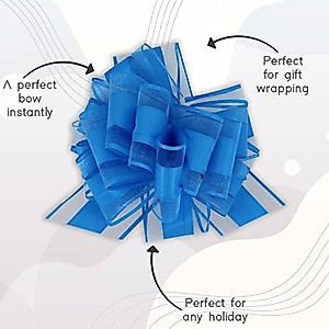 Insta Bows 8 Inch Big Bow for Bike Blue Lace & Ribbon Pull Bow Makes Large Bow Perfect for Really Giant Gift Wrapping Present Or Toy Car 3 Instant Bows for Big Christmas Gifts