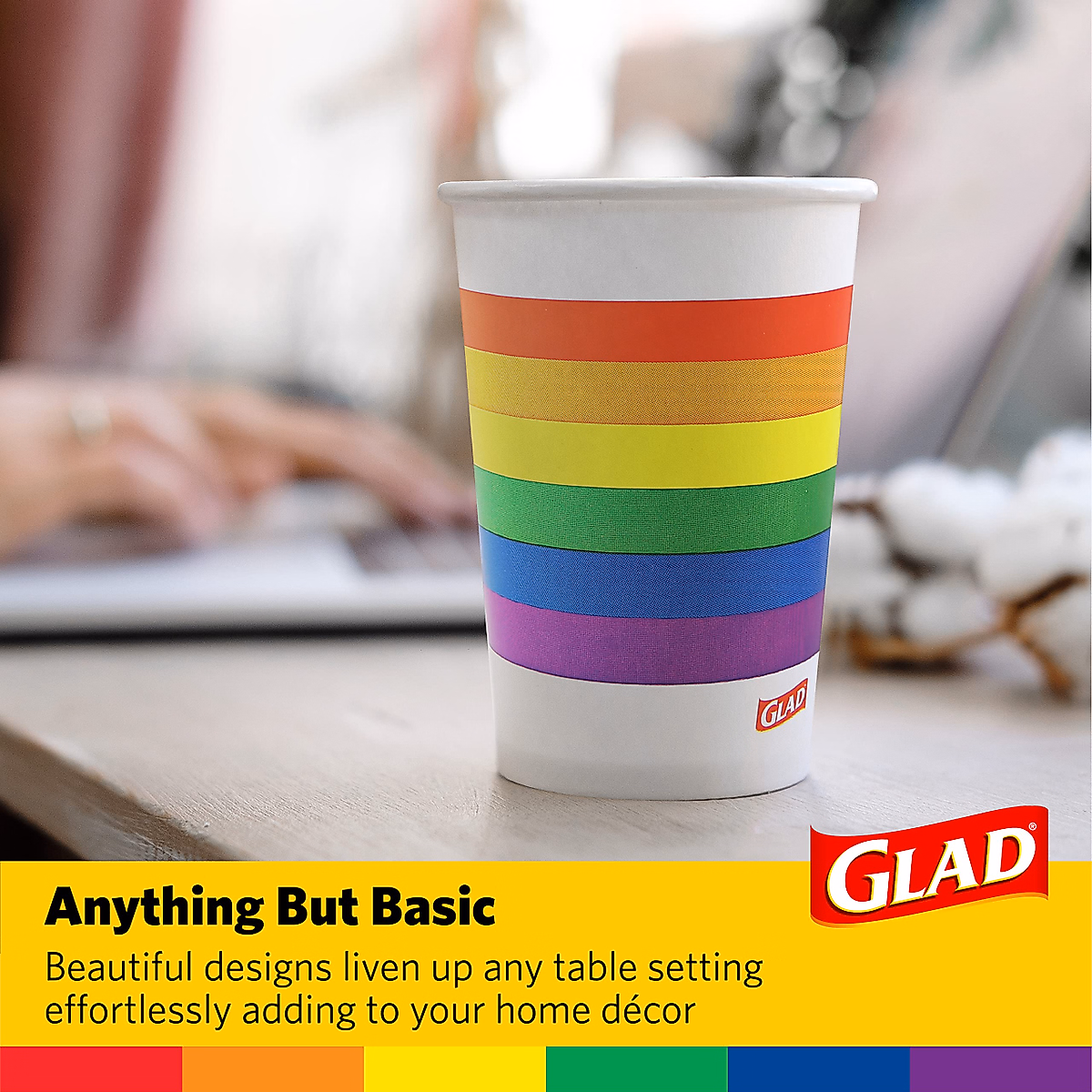 Glad Everyday Disposable Paper Cups with Rainbow Design | Heavy Duty Paper Cups, 12 Oz Paper Cups for All Beverages and Everyday Use | 12 Ounces, 50 Count