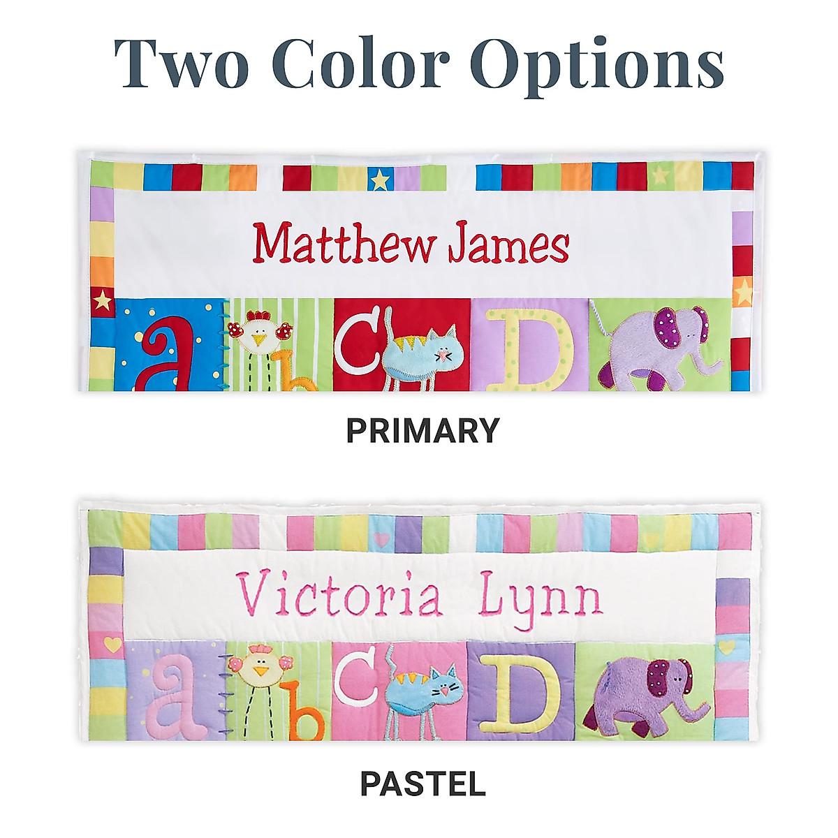 Let's Make Memories Personalized Baby Quilt - 3D Applique & Embroidered Name - Heirloom Keepsake for New Baby - Textured Details - Alphabet & Animals - Nursery Decor - Baby Shower - 42x32 - Primary