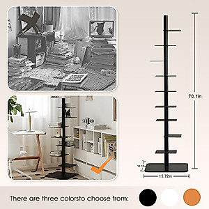 HYHTMER 9-Tier Metal Spine Bookshelf - Vertical Tower for Booksfor Small Spaces, Multipurpose Corner Bookshelf, Tall & Narrow Ladder Bookcase, Ideal Book Display for Home or Office (White)
