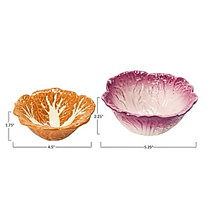 Creative Co-Op Hand-painted Set of Cabbage Shaped Stoneware Bowls, Set of 2,Orange & Purple