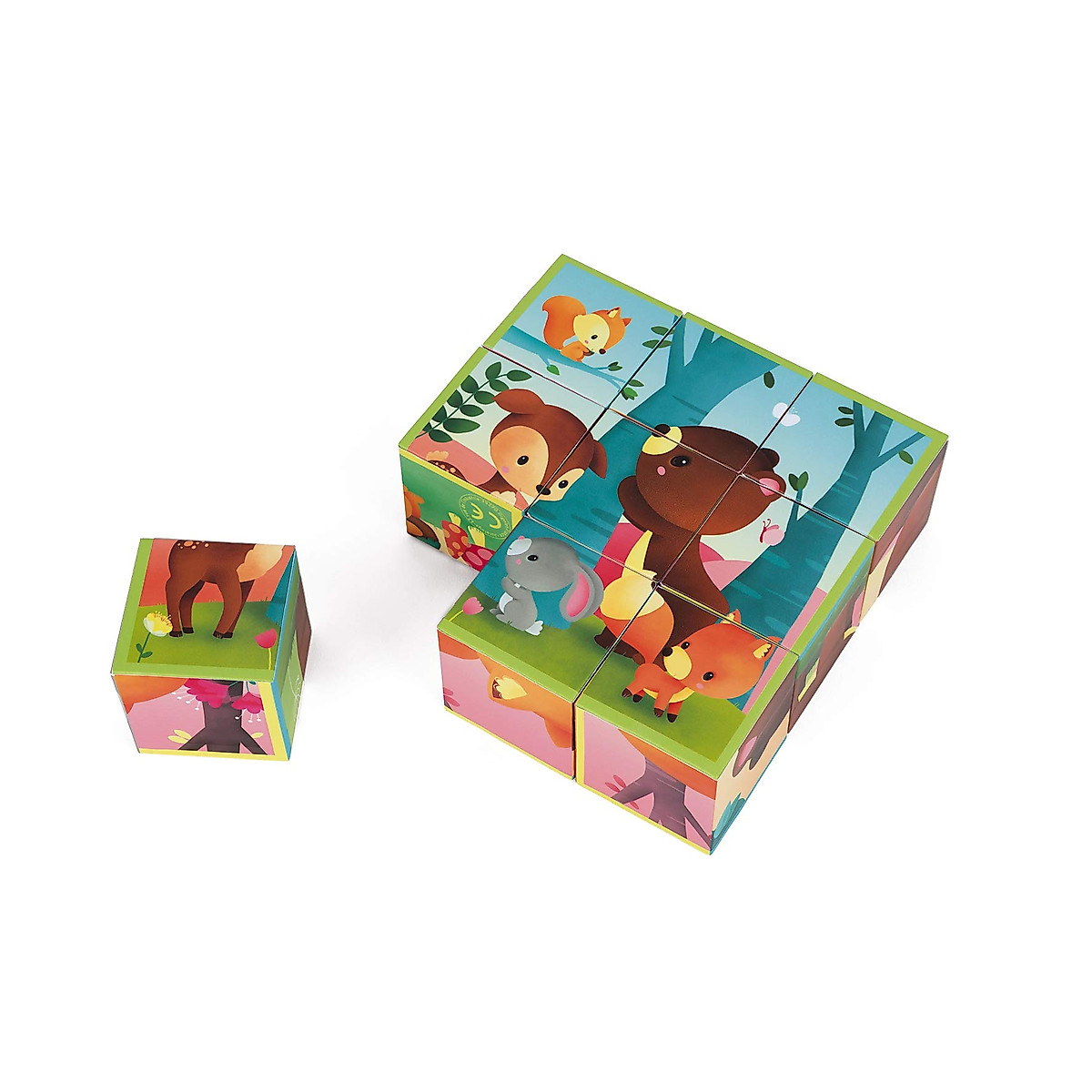 Janod Kubkid - 9 Blocks - Forest Animals Puzzle, One Color