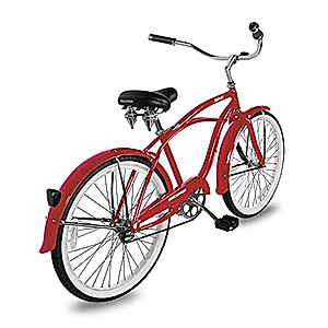 MICARGI Tahiti Single Speed 26 Inch Men's Beach Cruiser Bike Hi-Ten Steel Frame City Bike Classic Road Outdoor Bicycle (26" - Red)