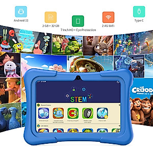 PRITOM Tablet for Kids, 7 inch Kids Tablets with WiFi, 32GB ROM, 2GB RAM, Bluetooth, Camera, Parental Control, Pre-Installed APPs, Games, Learning Educational Toddler Tablet with Case, Blue
