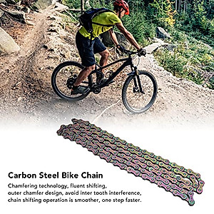 Oumefar Carbon Steel Bike Chain, High Rigidity Fluent Shifting Bike Accessory 980kg Tensile Strength Strengthened Shaft with Chain Connector for Road Bike Sportinggoods