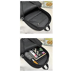 Cute Y2K Backpack Daily Use, Kawaii Aesthetic Harajuku Durable Shoulder Bag Daypack Bookbag Hiking Travel Backpack (black)