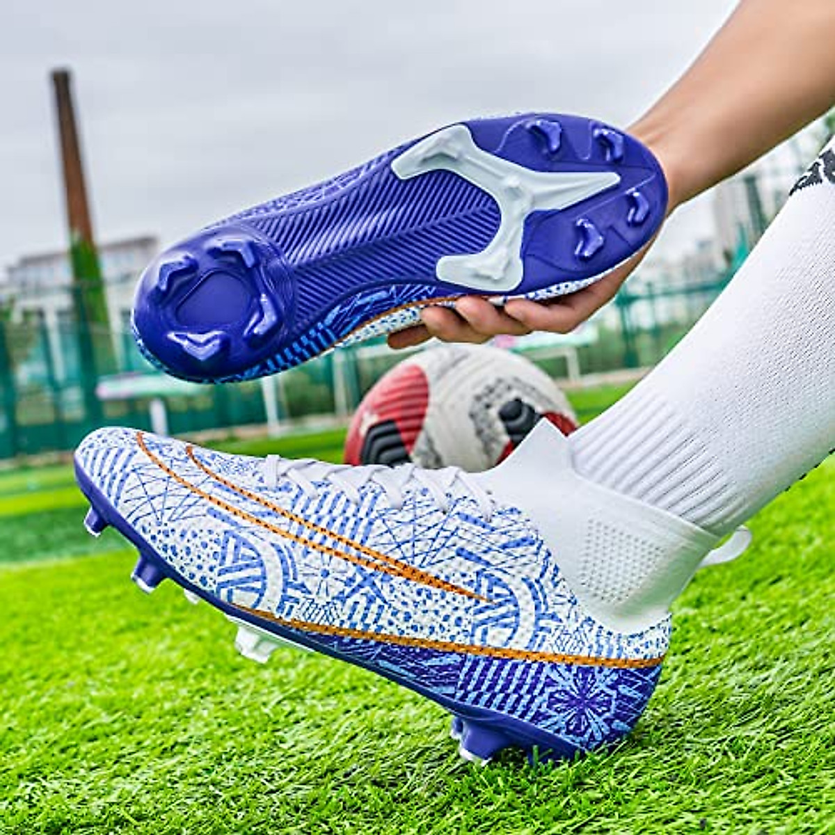 HAIMIAH Men's Women's Soccer Shoes Boys Gold-Soled Spikes Football Shoes Student Grass Training Shoes Outdoor Football Boots Unisex