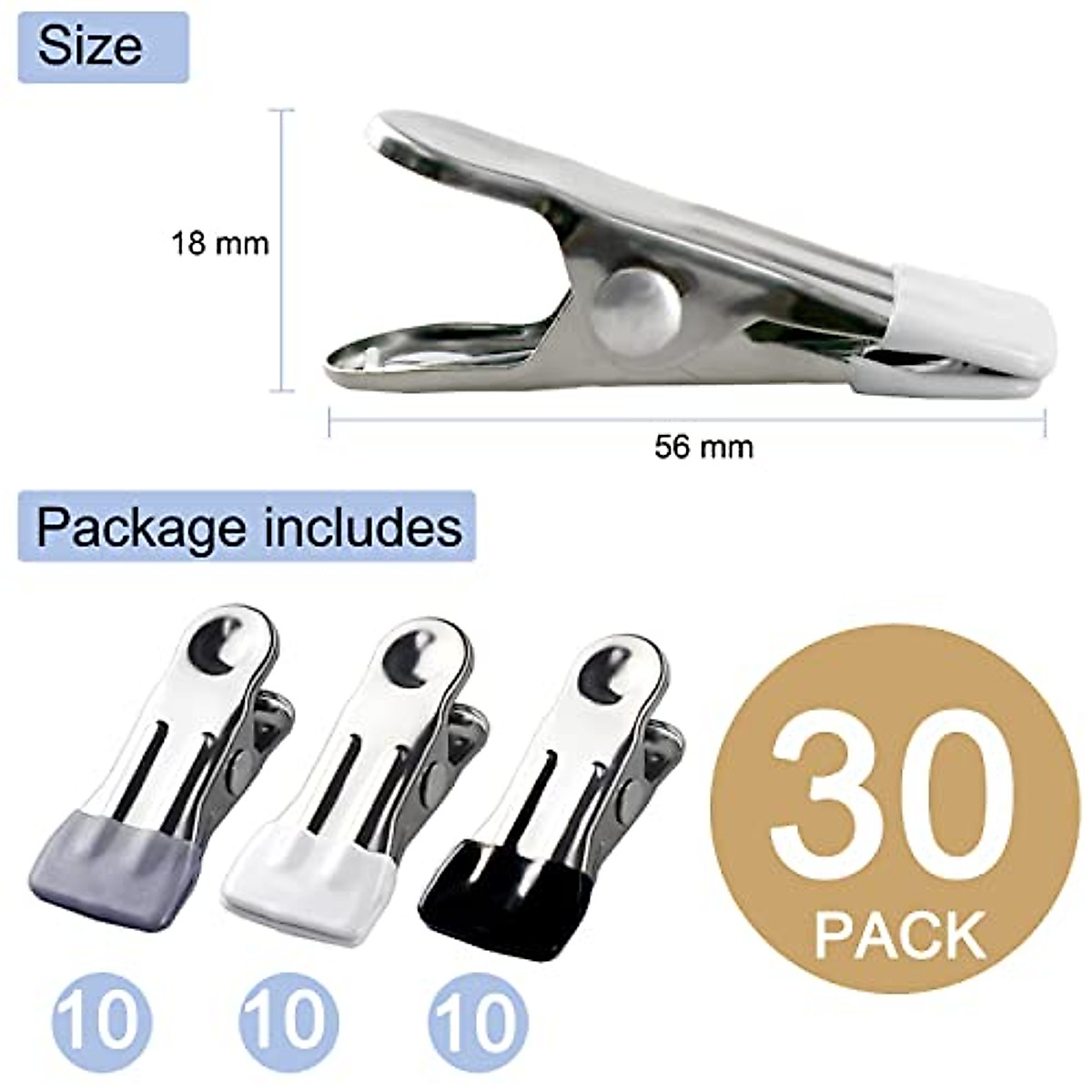 30 Pack Heavy Duty Clothes Pins for Hanging Clothes,Stainless Steel Strong Clips for Clothes ,Crafts,Beach Towel,Kitchen Clips Sock,Fabric,Utility Clips Drying Pegs for Outdoor Clothesline Clips