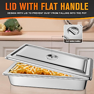 Hotel Pan, Full Size Steam Table Pan 4" Deep Stainless Steam Table Pan with Lid Full Size Food Pan 20.8" L x 13" W Anti Jam Stainless Steel Buffet Pan Commercial Stainless Steel Pan (4 Pack)