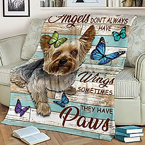 Angles Don't Always Have Wings Sometimes They Have Paws Yorkie Fleece blanket,Yorkshire Terrier Blanket Dog Print Fleece Blanket Fluffy Throw Blanket for Adults,Mom,Women, Kids for Sofa Bed Picnic