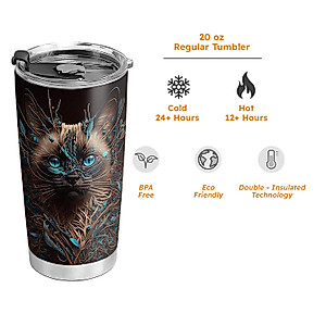 20oz Cute Beautiful Flower Cat Tumbler, Gifts for Cat Lovers, Coffee Thermos for Women, Stainless Steel Double Wall Vacuum Insulated Coffee Mug, Travel Cup with Lid