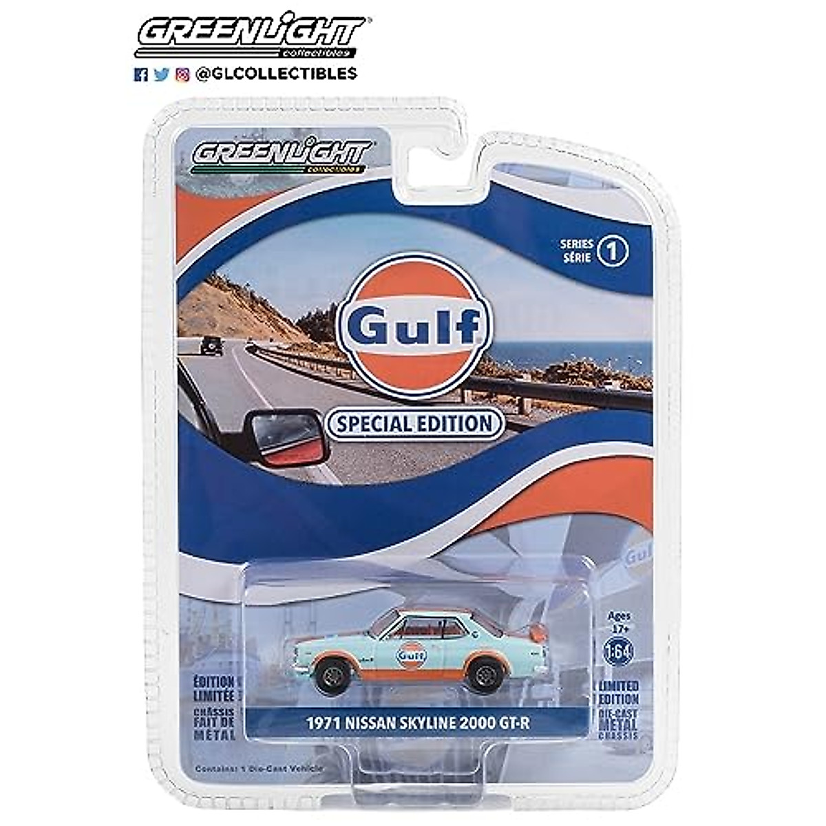 Greenlight 41135-C Gulf Oil Special Edition Series 1-1971 Skyline GT-R 1/64 Scale