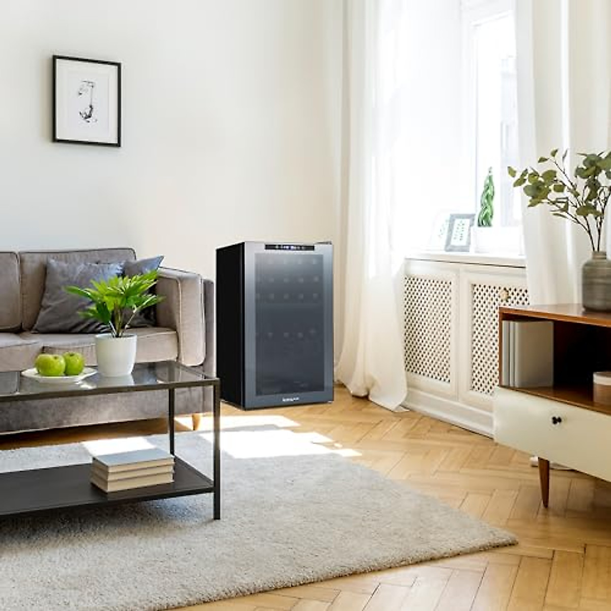 Luma Comfort Shadow Series Wine Cooler Refrigerator 33 Bottle Dual Temperature Zones, Freestanding Mirrored Wine Fridge with Double-Layer Tempered Glass Door & Compressor Cooling,Black