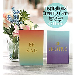 CAVEPOP Inspirational Greeting Cards Stationary Set, Thinking of You Encouragement Cards with Envelopes - 4 x 6 Inches - Pink, Blue and Purple Ombre with Gold Foil - 36 Pack (6 Designs)