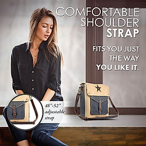 SIXTEASE Womens Shoulder Bag Vintage Style Shoulder Bags for Women - Made with Genuine Leather, Upcycled Canvas, or Hair On - Handmade, Adjustable Strap, Brass and Zinc Hardware - Carina