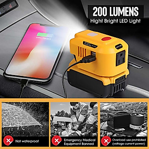 BTRUI for Dewat 150W Watt Powered Inverter Generator for Dewat Battery 20v DC to 110v AC Output, Portable Power Source USB Charger Adapter, with Dual USB & LED Light