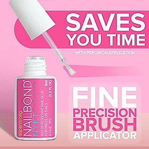 Super Strong Nail Glue for Press On Nails, Nail Tips & Acrylic Nails (8ml) NYK1 NailBond Brush On Glue for Press Ons, Fake Nails Tips & Acrylics - Long Lasting, Maximum Strength, Mess-Free Application