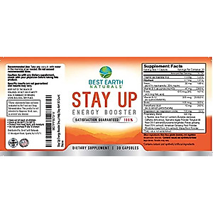 Best Earth Naturals Stay Up Energy Booster Energy Vitamins with Guarana, B Vitamins and More for Energy, Endurance, Stamina, Focus Support and to Help Stay Alert 30 Count
