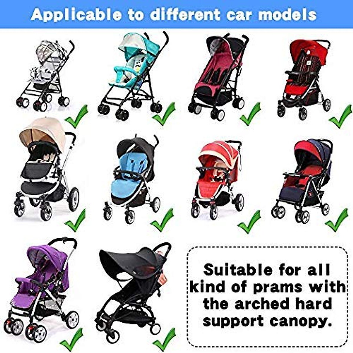 Universal Baby Stroller Sun Shade Sun Protection Sun Shade for Strollers Car Seats Pram Pushchair Buggy Baby Stroller Sun Shield Sun Rain Canopy Cover Awning Anti-UV Toddlers Stroller Canopy Sun Shade