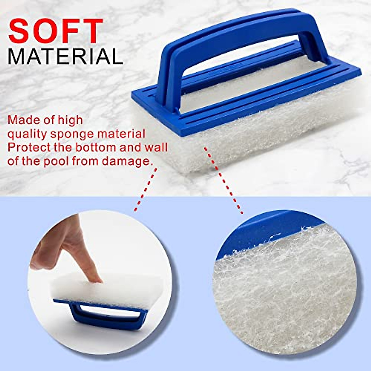 Uoark Hand-Held Sponge Swimming Pool Brush,Hand-Held Bath Scrubber,Heavy Duty Scrub Sponges,Sponge Brush,Tile Scrub Brush for Cleaning Pool Walls & Tile of Cleaning.