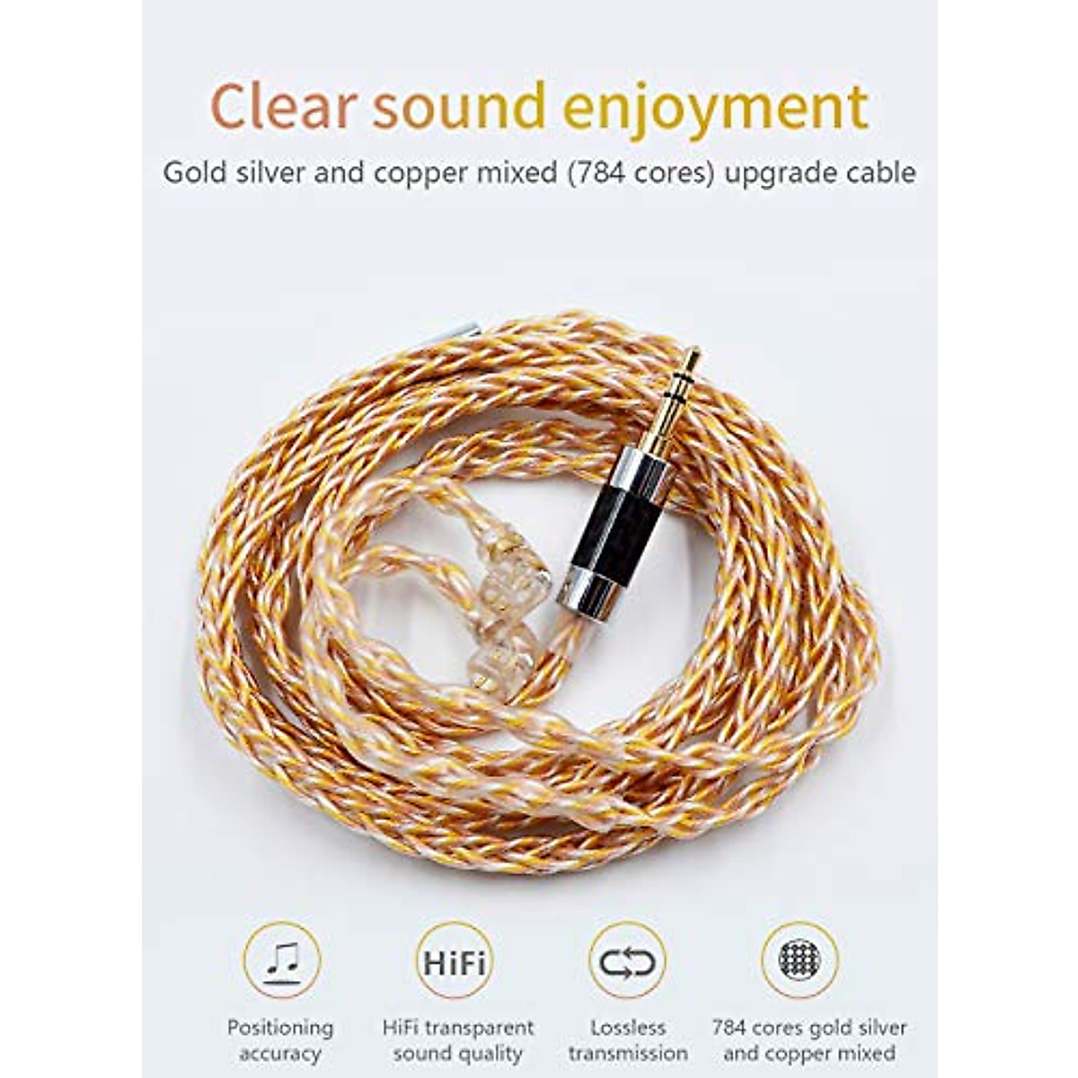 KZ Gold Silver and Copper Mixed (784 cores) Upgrade Cable, HiFi Audio 0.75MM 2PIN Replacement IEM Earbuds Wire Compatible with C PIN Headphone