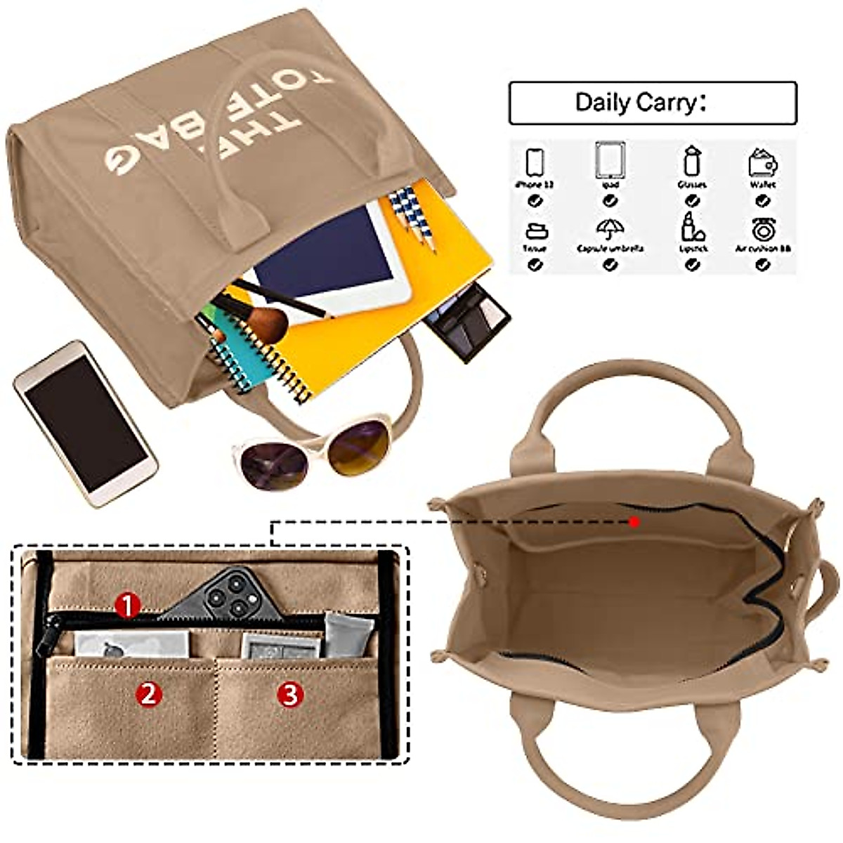 The Tote Bag for Women Crossbody Canvas Tote Bag Traveler Handbag Zipper Canvas Tote Bag