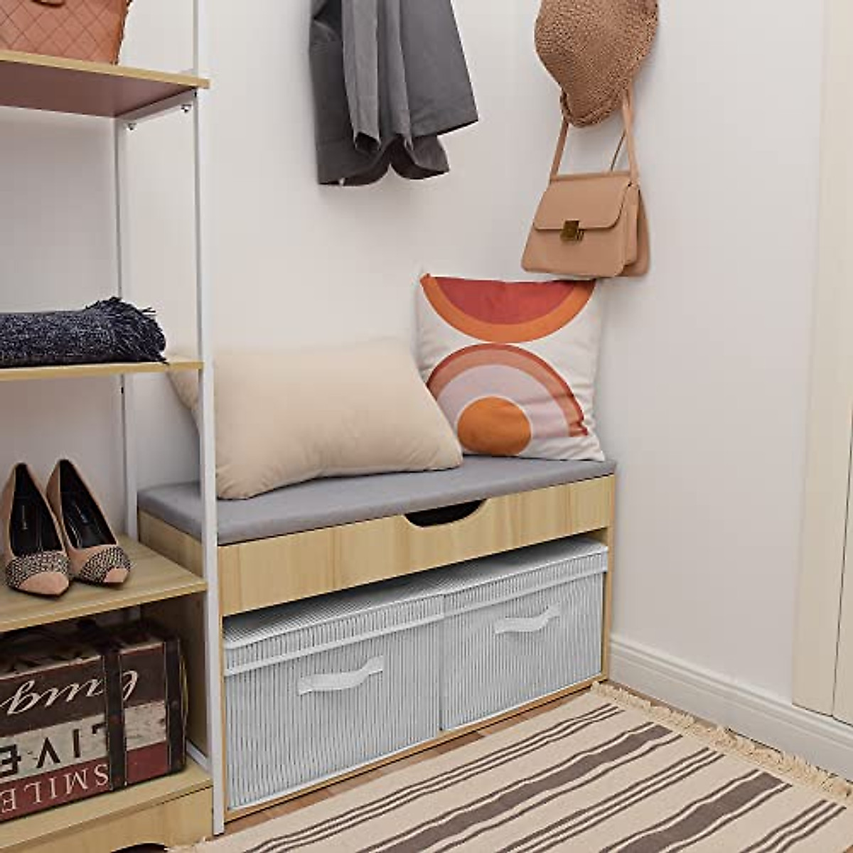 GRANNY SAYS Fabric Storage Boxes, Large Storage Bins with Lids, Toy Storage Organizer, Closet Storage Baskets for Shelves Organizing Bookcase Entryway Wardrobe, Gray/White, 2-Pack