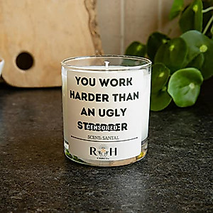 ou Work Harder Than an Ugly Str*pper Candle | Stocking Stuffer | RH Candle Co | Comes in A Gift Box | Santal Scented | Funny Candle | Funny Gift