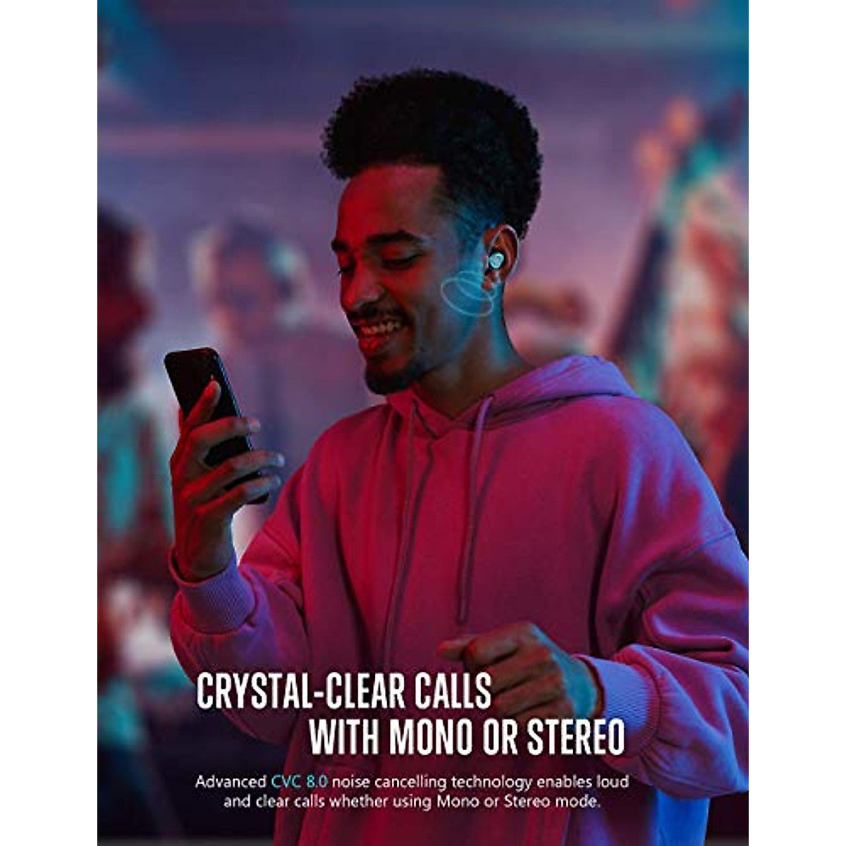 Cystereo Wireless Earbuds, Fusion Bluetooth 5.0 Earbuds, in-Ear Headphones with Mic, AptX, Deep Bass, IPX 7 Waterproof, Touch Control, CVC 8.0 Noise Reduction, USB-C Charging Case