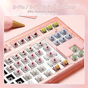FL ESPORTS MK870 CMMK 87 Keys RGB Modular Mechanical Keyboard, 80% TKL Wired Gaming Keyboard DIY Kit w/Hot-Swap Switch Sockets (5-pin) & Customizable Software Supported (Barebones, Frosted Pink)