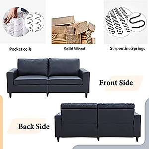 MOEO 2 Piece Leather Sofa Sets, Modern Upholstered Loveseat and 3 Couch Furniture for Living Room, Solid Frame and Wood Legs-Black PU (5 Seat)