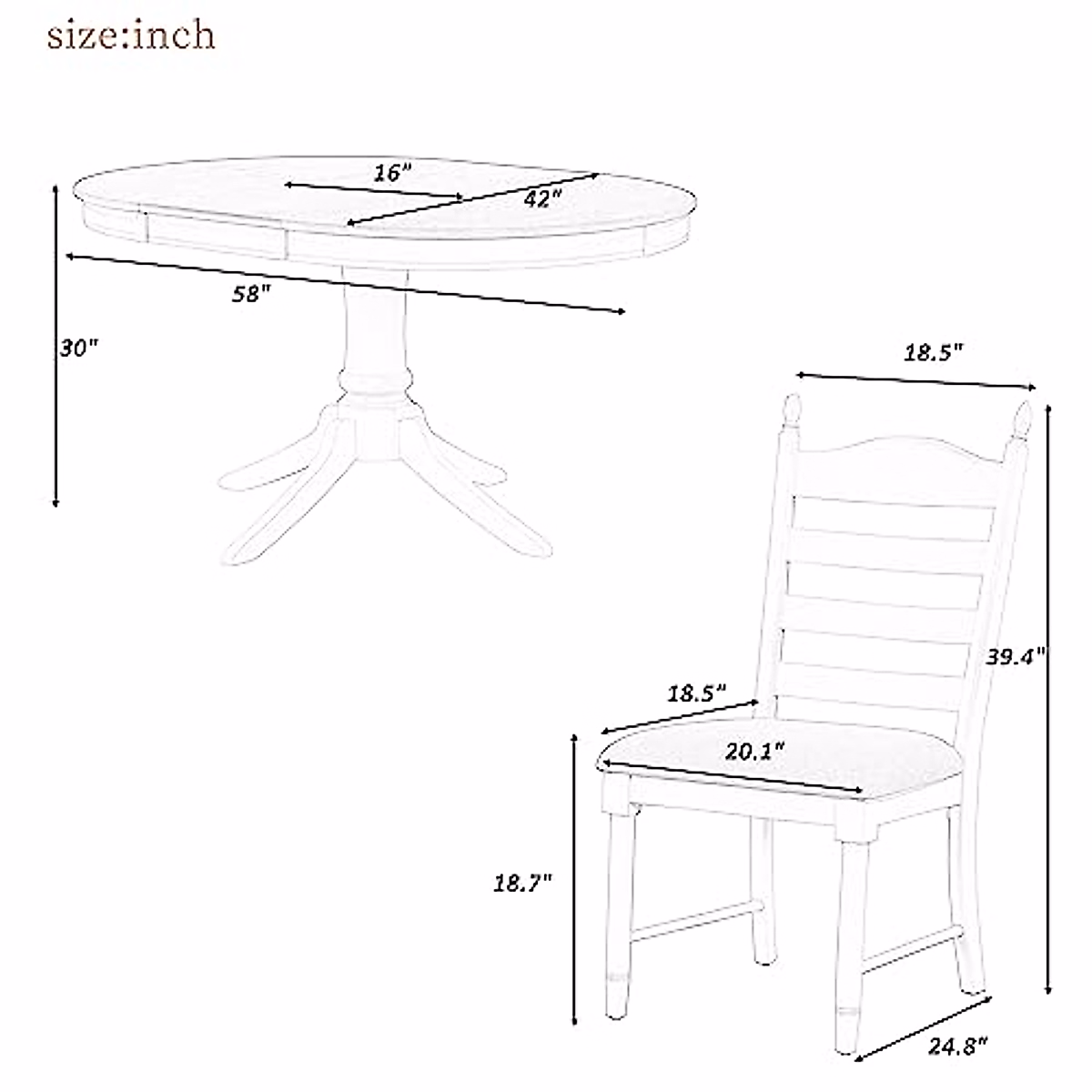 POCIYIHOME 5-Piece Retro Functional 42"-58" Wood Round Extendable 4 Upholstered Chairs, Set of 5, Family Dining Table Set for Restaurant, Kitchen (Antique White)