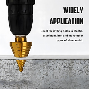 COMOWARE Step Drill Bit Set 5-Piece Titanium-Coated with Automatic Center Punch - Short Length, Double Cutting Blades, High-Speed Steel - Covering 50 Sizes, Complete with Aluminum Case