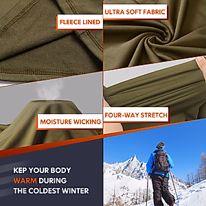 Thermal Underwear for Men, Winter Hunting Gear Sport Long Johns Base Layer Top and Bottom Set Midweight Army Green L