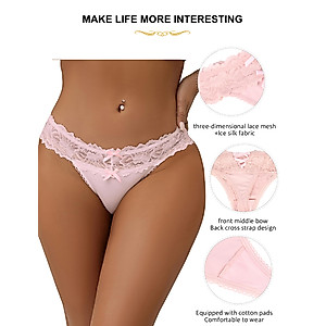 ohyeah Sexy Pink Lace G-String Thong Panties Low Rise Underwear for Women Cotton Crotch Cheeky Tanga Panty High-Cut Thong M-L
