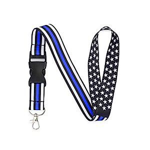 American Flag Office Lanyard - Badge and ID Holder (Thin Blue Line)