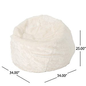 Christopher Knight Home Laraine Furry Glam White Faux Fur 3 Ft. Bean Bag, Small